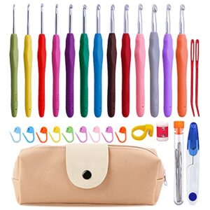 38 Pack Crochet Hooks Set, 13 Pcs 2mm(b)-10mm(n) Ergonomic Soft Grip Crochet Handles, Crochet Needle with Storage Case, Crochet Hooks for Arthritic Hands, Extra Long  Knitting Needles