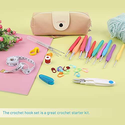 38 Pack Crochet Hooks Set, 13 Pcs 2mm(b)-10mm(n) Ergonomic Soft Grip Crochet Handles, Crochet Needle with Storage Case, Crochet Hooks for Arthritic Hands, Extra Long  Knitting Needles