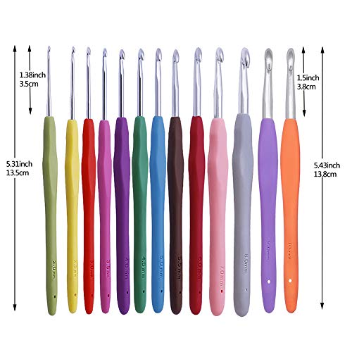 38 Pack Crochet Hooks Set, 13 Pcs 2mm(b)-10mm(n) Ergonomic Soft Grip Crochet Handles, Crochet Needle with Storage Case, Crochet Hooks for Arthritic Hands, Extra Long  Knitting Needles