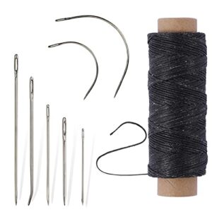 55yards waxed thread with 7 pcs leather needles for hand sewing 150d flat sewing waxed thread leather repair needles for sewing upholstery leather canvas bags sofa furniture