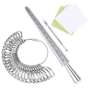 ring sizer measuring tool, aluminum ring mandrel, 27 pcs premium metal ring measurement tool, mens womens finger gauge, 4 sizes ring stick, 4 pcs polishing cloth, us ring sizing kit, by uubaar