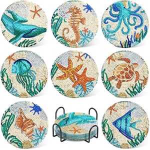 upins 8pcs diamond painting coasters for drinks diy coaster diamond art kits for adults kids beginners diamond art craft supplies (ocean)