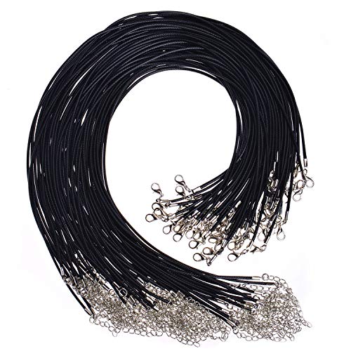 PAXCOO 4336827944 100Pcs Black Waxed Cord with Clasp Bulk for Bracelet Necklace and Jewelry Making (20 Inches)