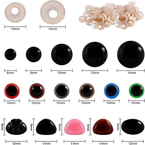 600PCS Plastic Safety Eyes and Noses,6mm-14mm Colorful Crochet Toy Eyes and Noses with Washers for Amigurumi Craft Doll Puppet Plush Animal and Teddy Bear