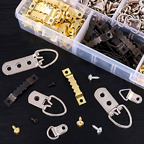 Swpeet 415Pcs Picture Hangers Kit with Screws, Heavy Duty Assorted Picture Hangers Assortment Kit for Picture Hanging Solutions with Transparent Box - 7 Models