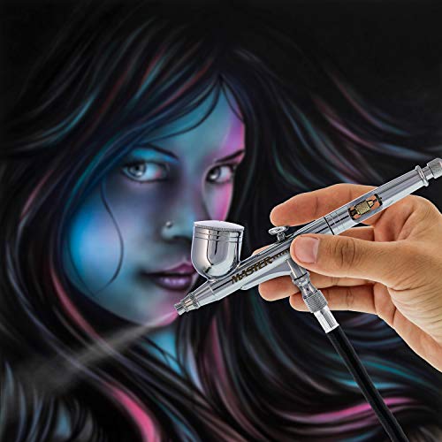 Master Airbrush Master Performance G233 Pro Set with 3 Nozzle Sets (0.2, 0.3 & 0.5mm Needles, Fluid Tips and Air Caps) and Air Hose - Dual-Action Gravity Feed Airbrush with 1/3 oz Cup, Cutaway Handle