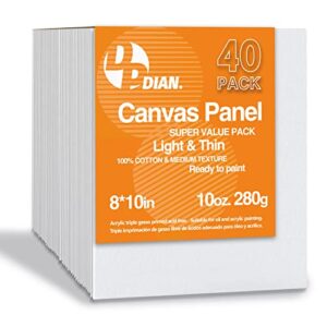 canvas boards for painting 40 pack, 8 inch x 10 inch super value pack, artist canvas panels for oil & acrylic painting