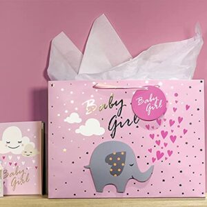 MAYPLUSS 16" Extra Large Gift Bag with Greeting Card and Tissue Paper - Baby Girl 3D Making Design