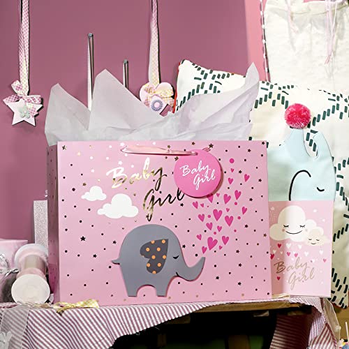 MAYPLUSS 16" Extra Large Gift Bag with Greeting Card and Tissue Paper - Baby Girl 3D Making Design