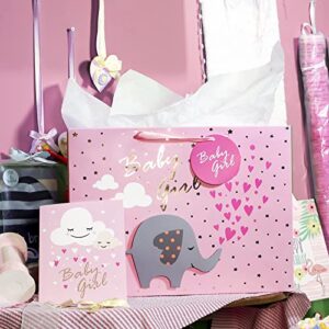 MAYPLUSS 16" Extra Large Gift Bag with Greeting Card and Tissue Paper - Baby Girl 3D Making Design