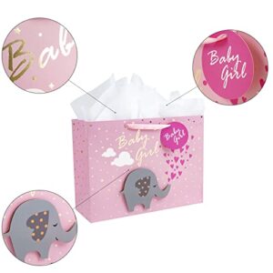 MAYPLUSS 16" Extra Large Gift Bag with Greeting Card and Tissue Paper - Baby Girl 3D Making Design