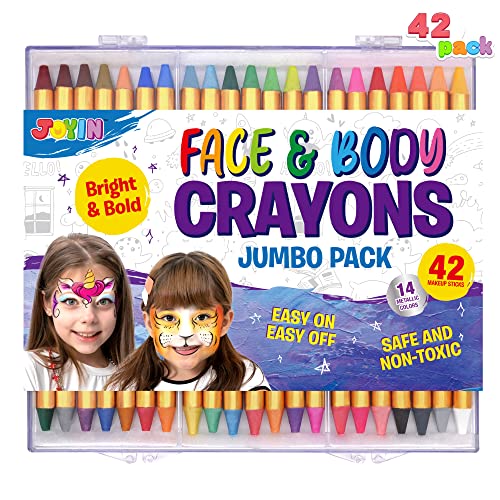 42PCS Face and Body Paint Crayons, Face Painting Kit Safe and Non-Toxic Ultimate Party Pack Including 14 Metallic Colors for Birthday Makeup Party Supplies, Festivals, Easter Gifts for Kids