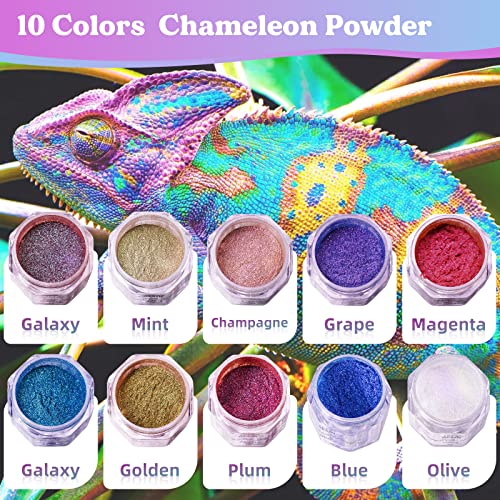 LET'S RESIN Chameleon Mica Powder, 10 * 5g Color Shift Mica Powder for Epoxy Resin/Tumbler, Saturated Color Shifting Chrome Pigment Powder for Painting,Slime,Nails