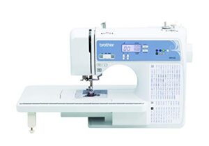 brother xr9550 sewing and quilting machine, computerized, 165 built-in stitches, lcd display, wide table, 8 included presser feet, 20x12x17, white