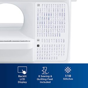 Brother XR9550 Sewing and Quilting Machine, Computerized, 165 Built-in Stitches, LCD Display, Wide Table, 8 Included Presser Feet, 20x12x17, White