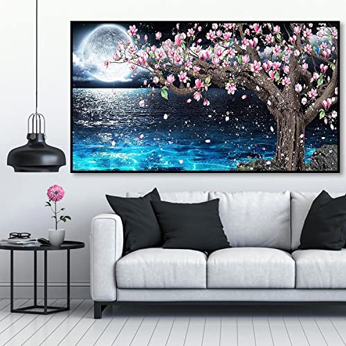 pchmcu 5D Lake Diamond Painting , Diamond Painting Moon Kits for Adults，DIY Full Drill Crystal Rhinestone Arts and Crafts, Gem Art Paints with Diamond Home Wall Decor 27.5 X 15.7inch