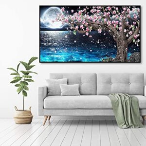 pchmcu 5D Lake Diamond Painting , Diamond Painting Moon Kits for Adults，DIY Full Drill Crystal Rhinestone Arts and Crafts, Gem Art Paints with Diamond Home Wall Decor 27.5 X 15.7inch