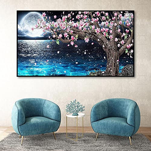 pchmcu 5D Lake Diamond Painting , Diamond Painting Moon Kits for Adults，DIY Full Drill Crystal Rhinestone Arts and Crafts, Gem Art Paints with Diamond Home Wall Decor 27.5 X 15.7inch