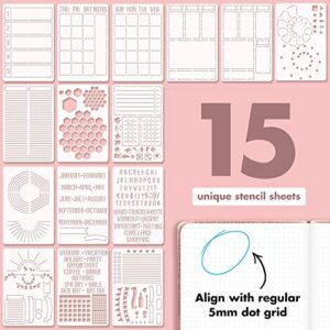 Easy to Use Stencil Set for Dotted Journals - Time Saving Planner Accessories/Supplies Kit Makes Creating Layouts Easy - Incl. Bullet Point Checklists, Daily/Weekly/Monthly Calendars