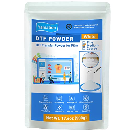 Yamation DTF Powder Adhesive White 500g / 1.1lb DTF Transfer Powder Hot Melt Adhesive applies to All DTF Transfer Printers for Digital Prints on T-Shirts Textile DTF Supply with DTF PET Film and Ink