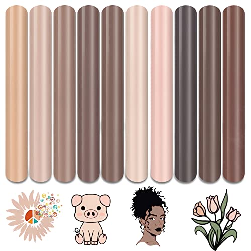 Tintnut Skin Tone Heat Transfer Vinyl - 10 Sheets Bundle 10x12 Inch Cream Barely Beige Iron on Vinyl Brown Tan HTV Vinyl Craft Cutter DIY T-Shirts Clothing Bags for Cricut Silhouette Cameo