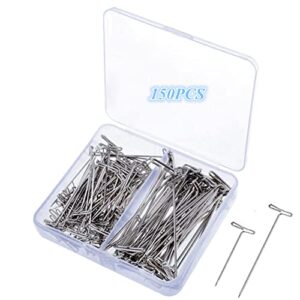 150 pcs t-pins for blocking knitting, modelling,wig making and crafts, stainless steel nickel plated with storage box (1.5inch，2 inch)