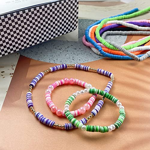 2000pcs Heishi Vinyl Beads Polymer Clay Beads Flat Round Spacer Beads for Making Bracelet Necklace Earring Accessories DIY Handmade Craft (White, 6mm)