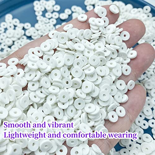 2000pcs Heishi Vinyl Beads Polymer Clay Beads Flat Round Spacer Beads for Making Bracelet Necklace Earring Accessories DIY Handmade Craft (White, 6mm)