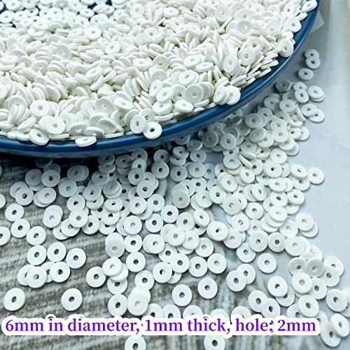 2000pcs Heishi Vinyl Beads Polymer Clay Beads Flat Round Spacer Beads for Making Bracelet Necklace Earring Accessories DIY Handmade Craft (White, 6mm)