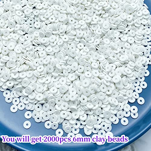 2000pcs Heishi Vinyl Beads Polymer Clay Beads Flat Round Spacer Beads for Making Bracelet Necklace Earring Accessories DIY Handmade Craft (White, 6mm)