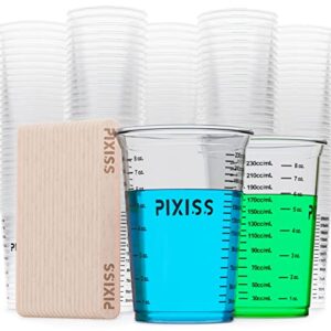 50-Pack Disposable Epoxy Resin Mixing Cups with Measurements - Pixiss Mixing Cups for Epoxy Resin, Epoxy Mixing Containers, Epoxy Cups For Epoxy Measuring Cups - 20 Resin Mixing Sticks