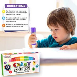 U.S. Art Supply 8 Color Crazy Dots Markers - Children's Washable Easy Grip Non-Toxic Paint Marker Daubers