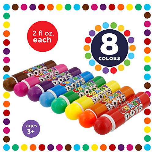 U.S. Art Supply 8 Color Crazy Dots Markers - Children's Washable Easy Grip Non-Toxic Paint Marker Daubers