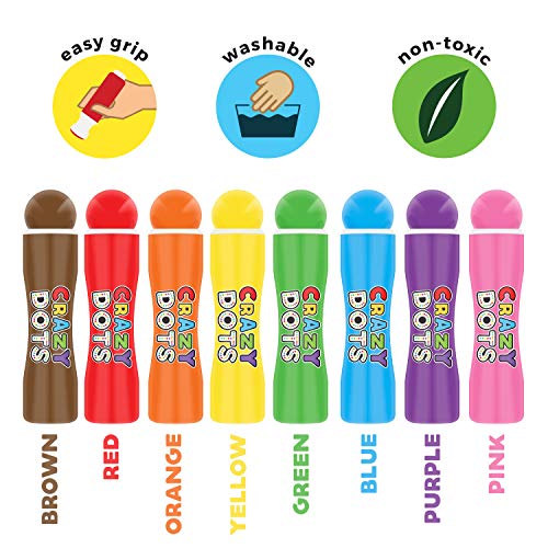 U.S. Art Supply 8 Color Crazy Dots Markers - Children's Washable Easy Grip Non-Toxic Paint Marker Daubers