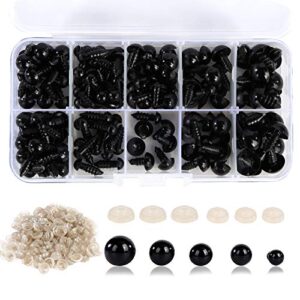 Vanblue Safety Eyes 300Pcs 6-12 mm Plastic Safety Eyes Craft Eyes with Washers for Amigurumi Stuffed Animal Crochet Projects Teddy Bear Puppet Toys DIY Crafts Making