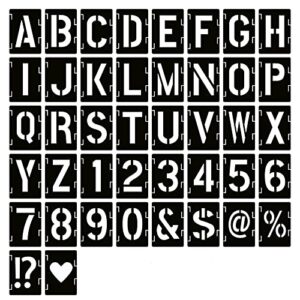 2 inch letter stencils symbol numbers craft stencils, 42 pcs reusable alphabet templates interlocking stencil kit for painting on wood, wall, fabric, rock, chalkboard, sign, diy art projects