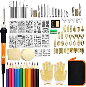 wood burning kit, 110 pieces wood burning tool with adjustable temperature 200~420°c, professional wood burner pen for embossing carving soldering