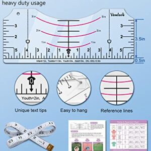 Tshirt Ruler Guide for Vinyl Alignment, T Shirt Rulers to Center Designs, Alignment Tool with Soft Tape Measure, Craft Sewing Supplies Accessories Tools for Heat Press HTV Heat Transfer Vinyl