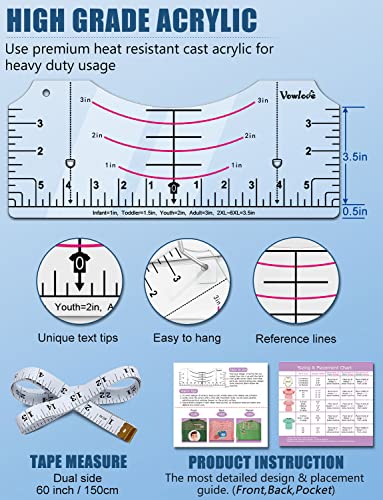 Tshirt Ruler Guide for Vinyl Alignment, T Shirt Rulers to Center Designs, Alignment Tool with Soft Tape Measure, Craft Sewing Supplies Accessories Tools for Heat Press HTV Heat Transfer Vinyl