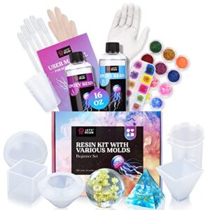 let’s resin resin kits and molds complete set, 16oz resin molds silicone kit bundle with sphere, pyramid molds, resin epoxy starter kit for beginner resin casting