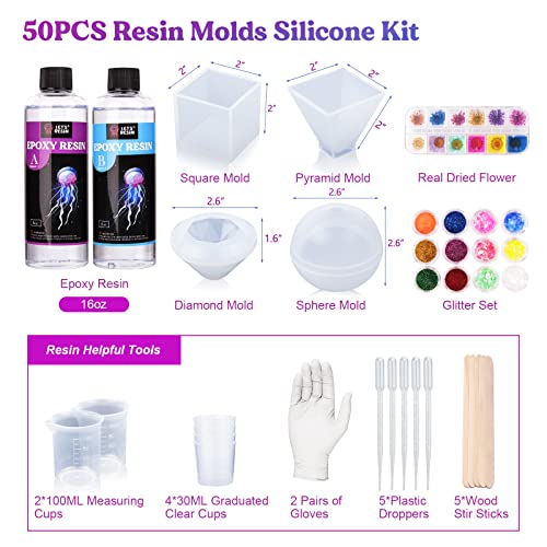 LET’S Resin Resin Kits and Molds Complete Set, 16OZ Resin Molds Silicone Kit Bundle with Sphere, Pyramid Molds, Resin Epoxy Starter Kit for Beginner Resin Casting