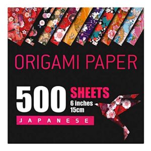 japanese washi origami paper 500 sheets, 10 vivid colors, colors make colorful and easy origami,6 inch square sheet, for kids & adults, papers, arts and crafts projects (e-book included)