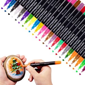 24 colors acrylic paint pens for rock painting, wood, ceramics, glass, metal, canvas, fabric, scrapbook supplies, diy craft making supplies, waterborne acrylic paint markers pen set ultra-fine nib