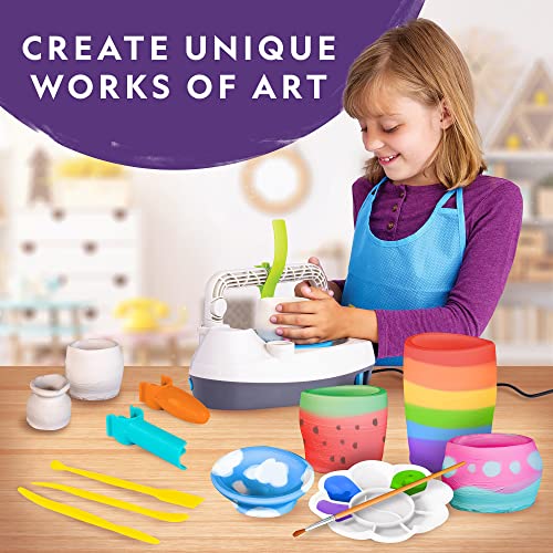 NATIONAL GEOGRAPHIC Kid’s Pottery Wheel – Complete Pottery Kit , Plug-In Motor, 2 lbs. Air Dry Clay, Sculpting Clay Tools, Apron & More, Patent Pending, Amazon Exclusive Craft Kit