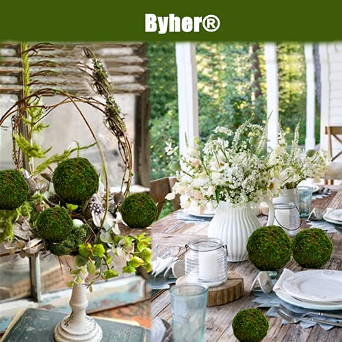 BYHER Natural Green Moss Decorative Ball,Handmade (3.5"-Set of 6)