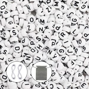 jpsor 600pcs white round letter beads for jewelry making acrylic alphabet beads bracelets kit for diy necklaces key chains making