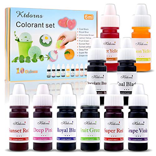 Ktdorns Soap Dye Soap Making Set - 10 Liquid Colors for Soap Coloring,Coal Black, Royal Blue,Chocolate Brown,Lemon Yellow,Fruit Green,Sunset Red,Sunset Yellow,Deep Pink,Super Red and Grape Violet.