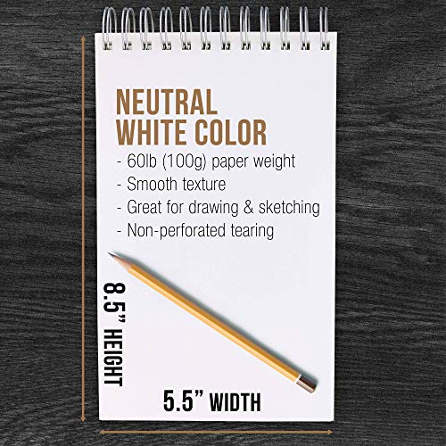 U.S. Art Supply 5.5" x 8.5" Top Spiral Bound Sketch Book Pad, Pack of 2, 100 Sheets Each, 60lb (100gsm) - Artist Sketching Drawing Pad, Acid-Free - Graphite Colored Pencils, Charcoal - Adults Students