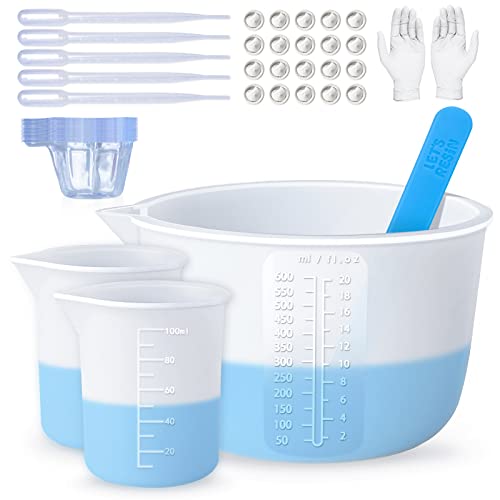 LET'S RESIN Silicone Measuring Cups,Resin Supplies with 600ml/20oz&100ml Thickening&Polishing Resin Mixing Cups,Easy to Clean,Silicone Stir Sticks,Silicone Cups for Epoxy Resin Mixing