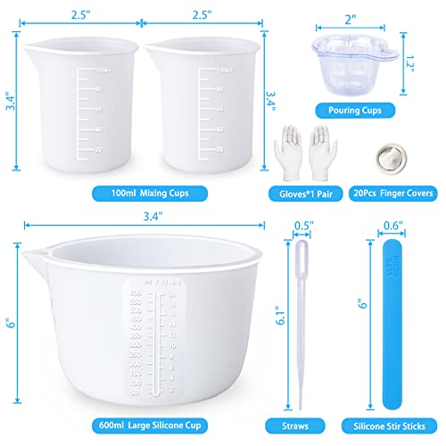 LET'S RESIN Silicone Measuring Cups,Resin Supplies with 600ml/20oz&100ml Thickening&Polishing Resin Mixing Cups,Easy to Clean,Silicone Stir Sticks,Silicone Cups for Epoxy Resin Mixing